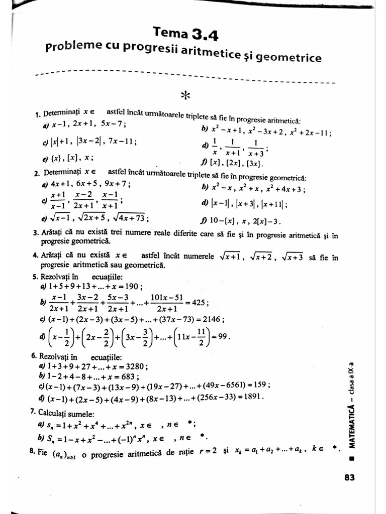 Exercitii progresii aritmetice si geometrice | PDF