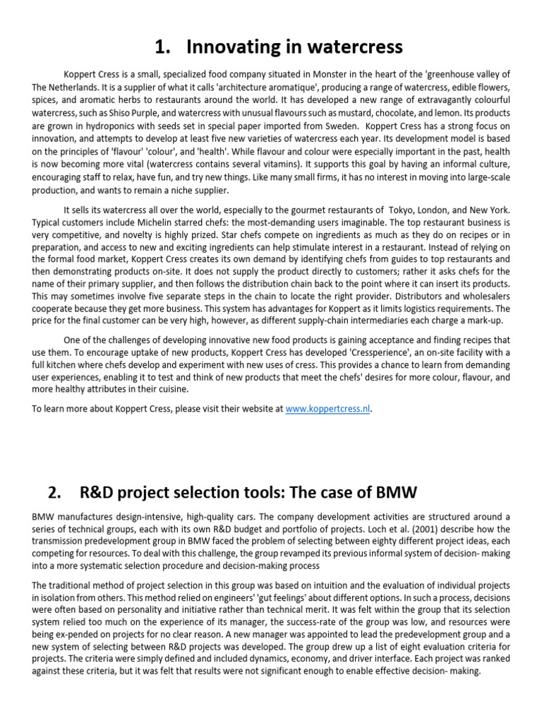 Case Study - MTI - Innovating in Watercress | PDF | Supply Chain