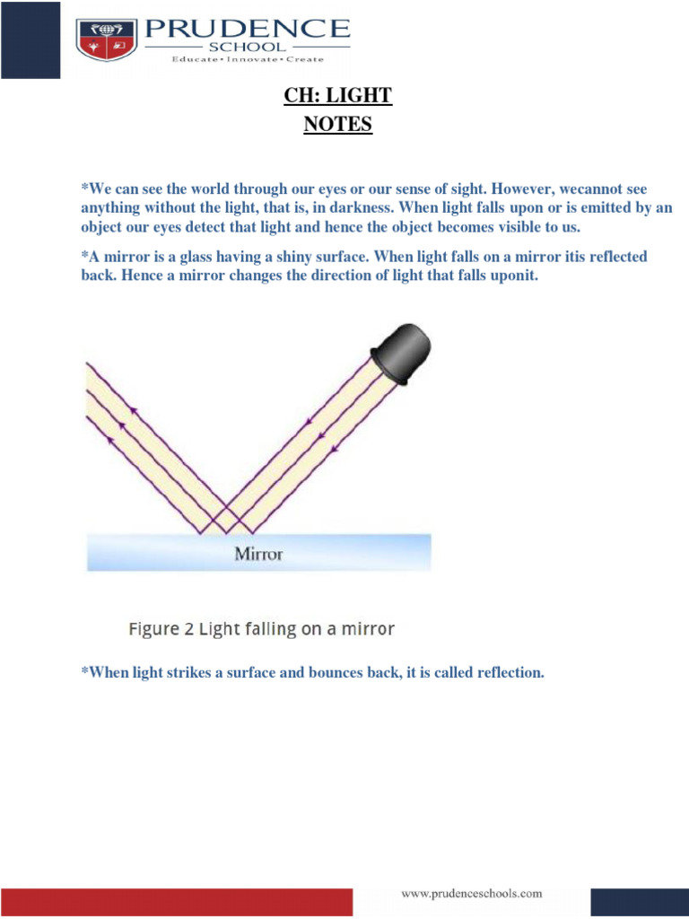 CH Light Notes | Download Free PDF | Eye | Reflection (Physics)