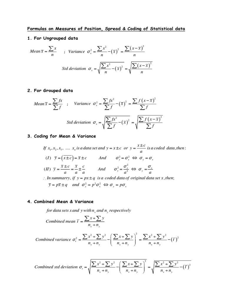 Formulas_Position_Spread_&_Coding | PDF | Data Analysis | Metrology