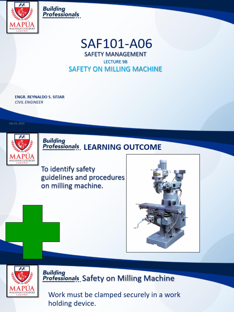 Lecture 9B Safety On Miilling Machine A06 | PDF