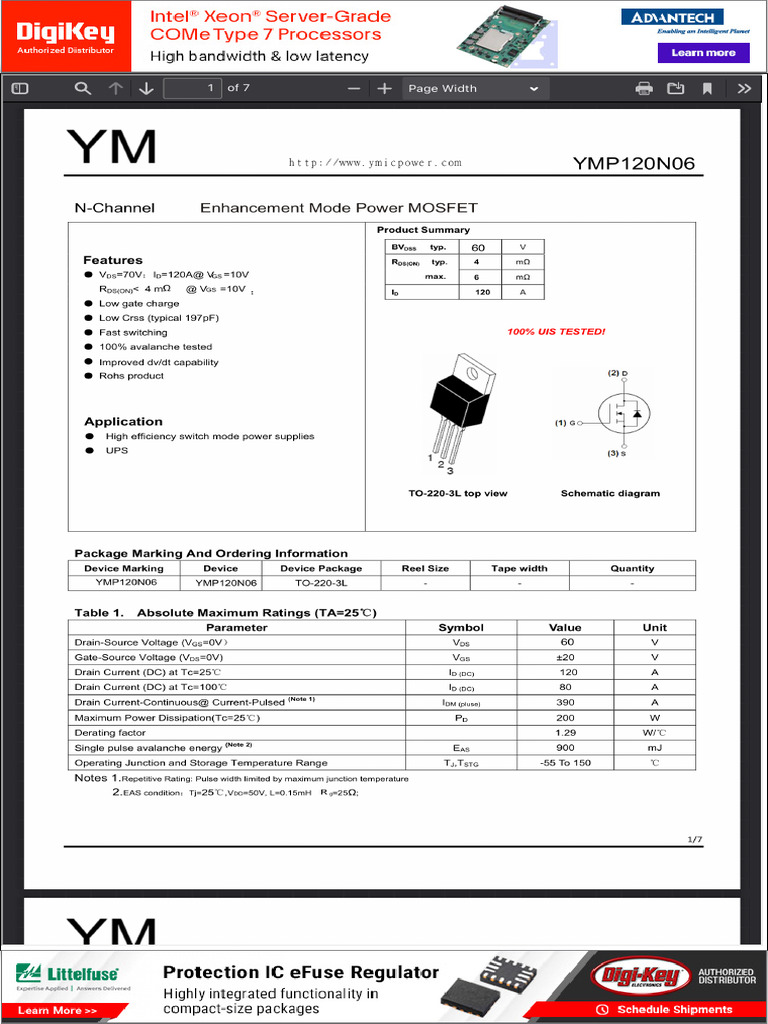 YMP120N06 Datasheet | PDF | Electronics | Computer Engineering