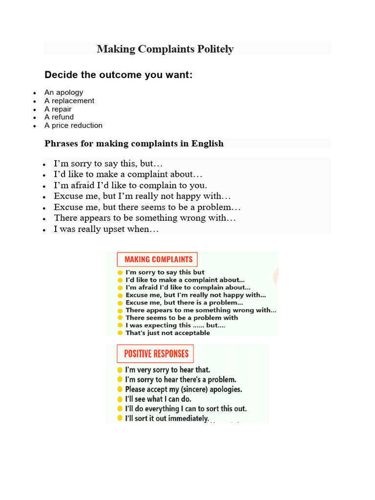 Polite Complaint Expressions | PDF | Career & Growth | Self-Improvement