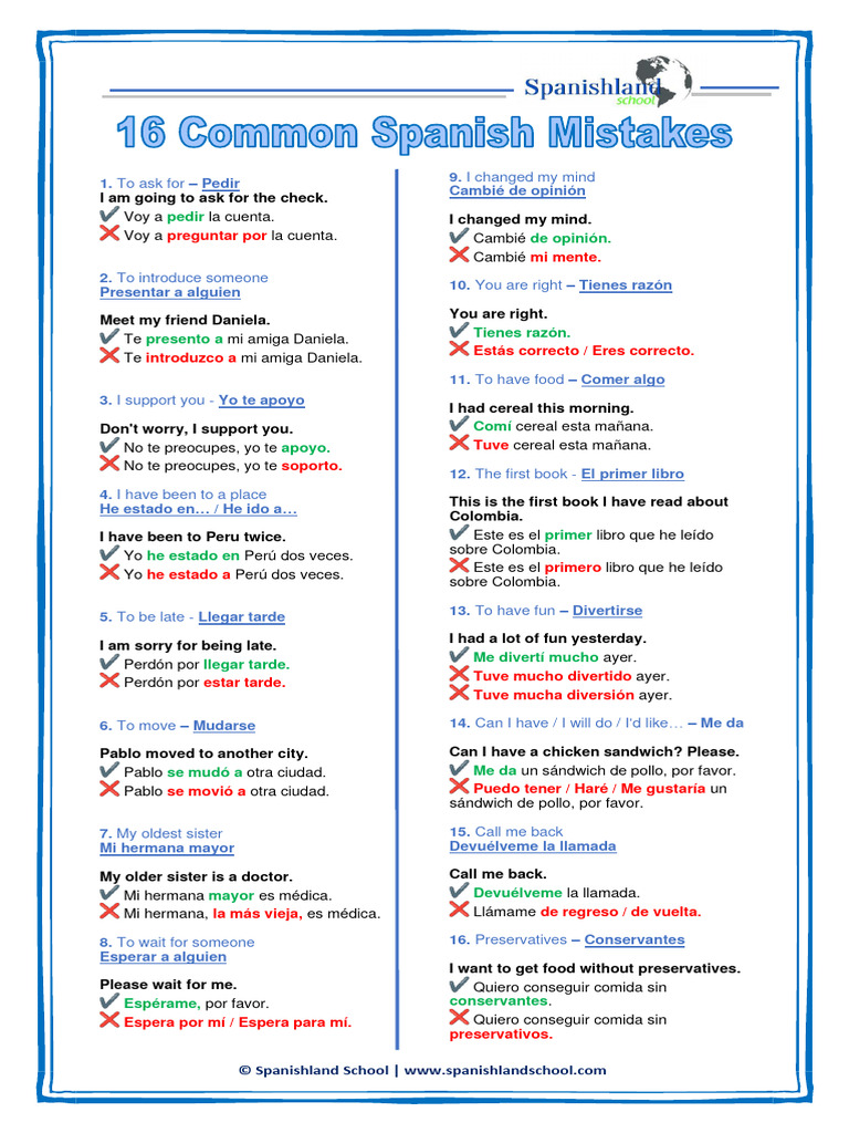 16 Common Spanish Mistakes | PDF | Música grabada