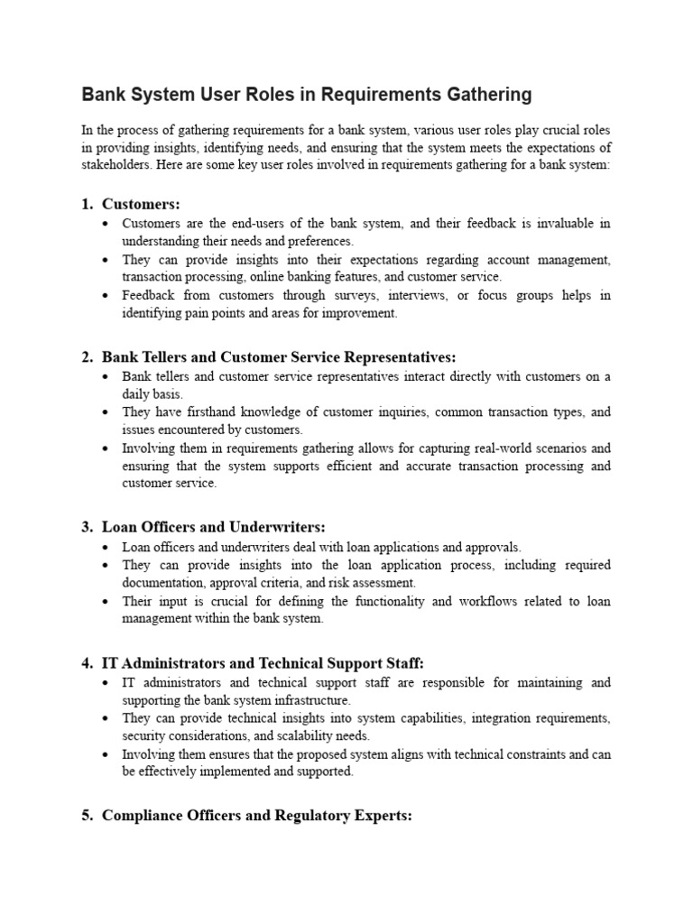 Bank System User Roles | PDF | Regulatory Compliance | Banks