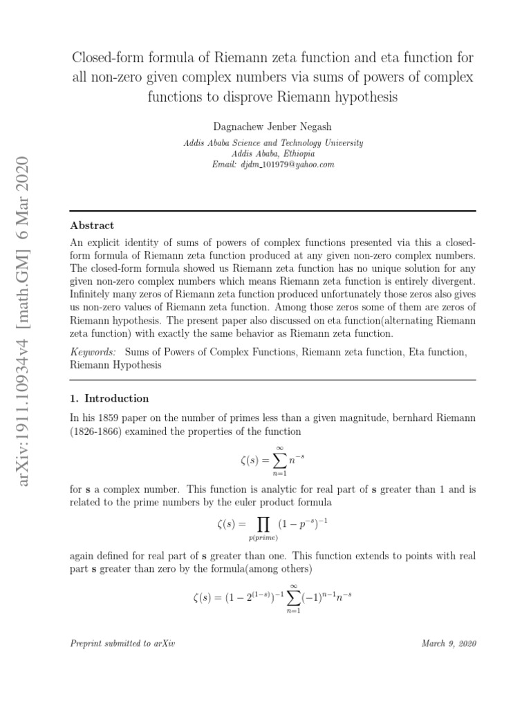 Closed Form Formula of Riemann Zeta Func | PDF