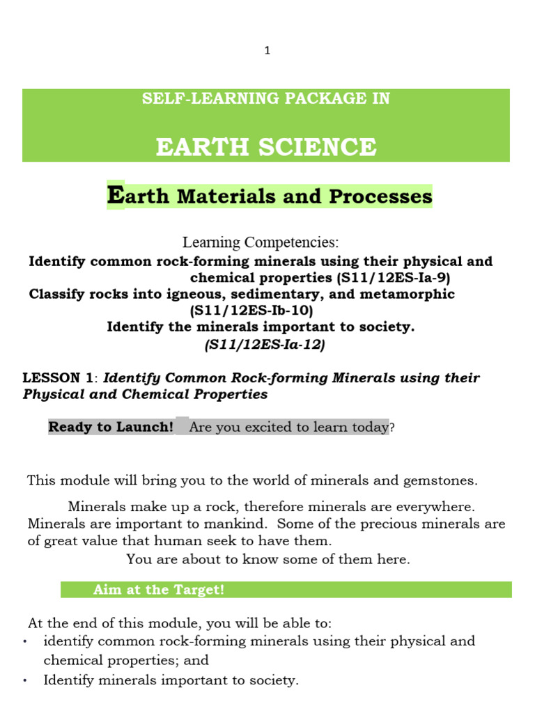 WK2-EARTH-MATERIALS-PROCESSES | PDF | Rock (Geology) | Minerals