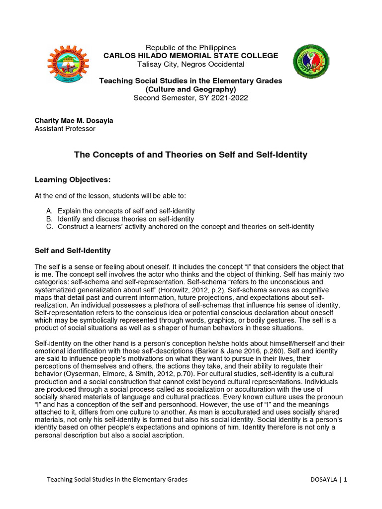 The Concepts of and Theories On Self Identity and Self Identity | PDF | Id | Self Concept