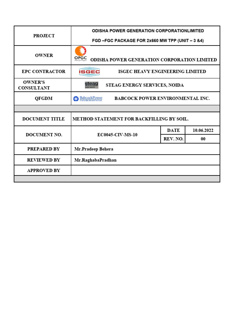 Soil Backfilling Method Statement | PDF | Home & Garden | Science ...