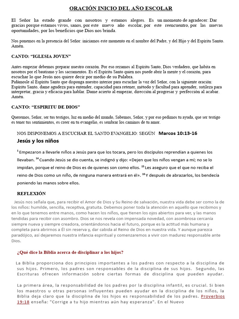 Oración Inicio Del Año Escolar 2024 | PDF | Oración | espíritu Santo