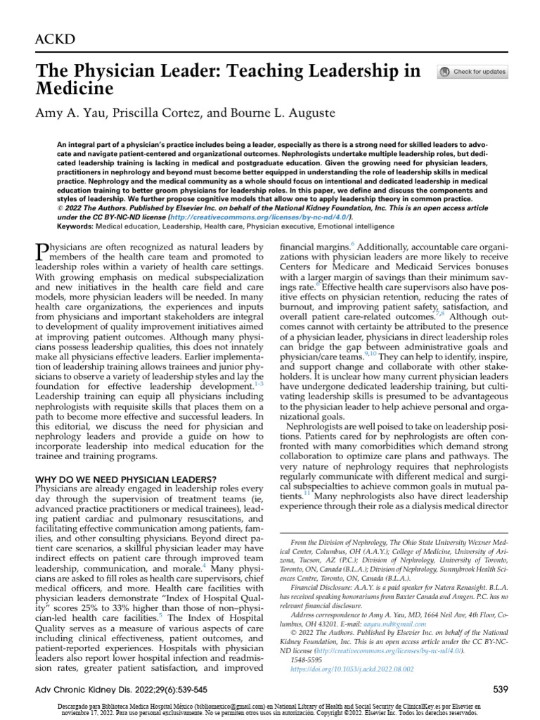 The Physician Leader: Teaching Leadership in Medicine | PDF ...