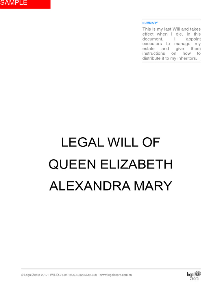 Legal Will Elizabeth Alexandra Mary Sample | PDF | Elizabeth Ii | Will ...