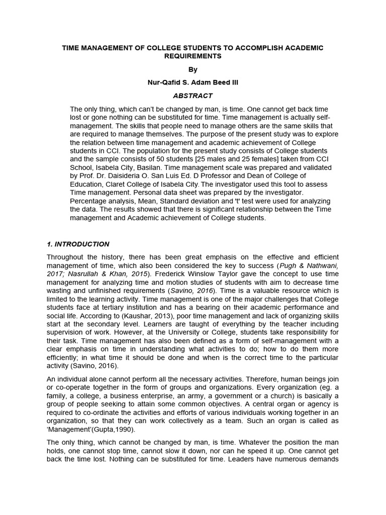 Time Management's Impact on Students | PDF | Time Management ...