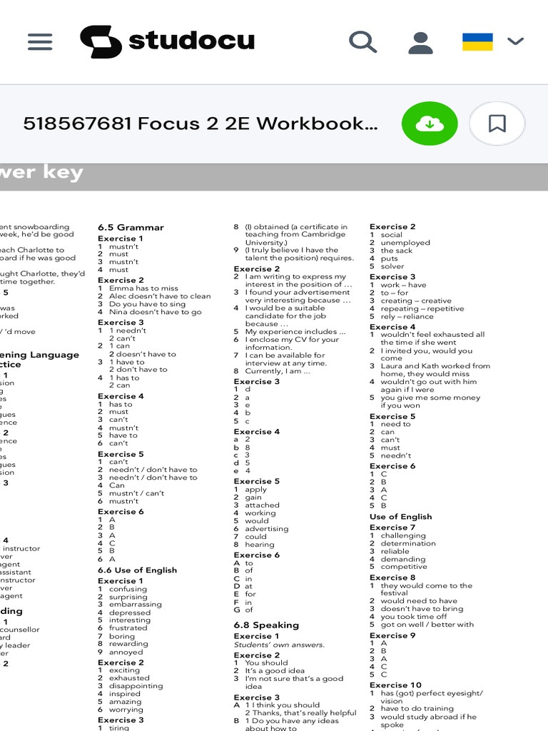 Focus 2 2E Workbook Answers - 1 Vocabulary Exercise 1 1 Unsociable 2 ...