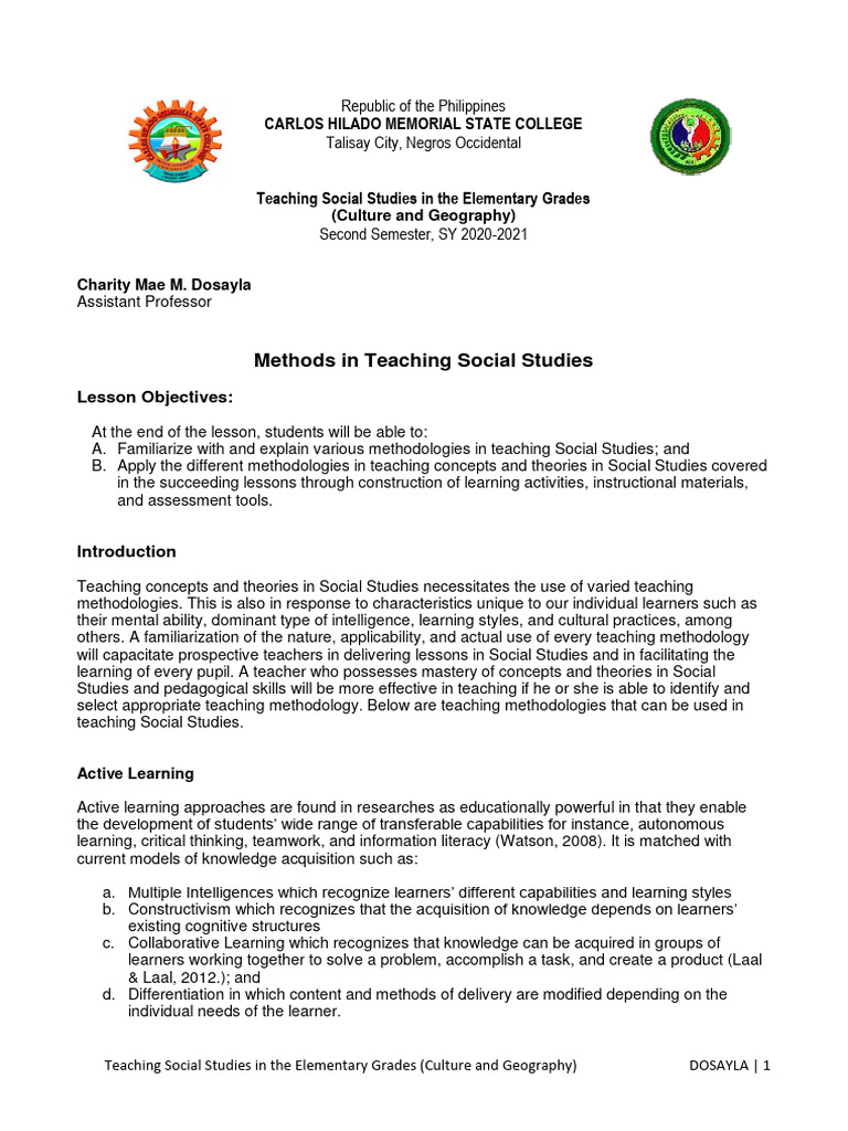 Module 2 Methods in Teaching Social Studies | PDF | Learning | Constructivism (Philosophy Of ...