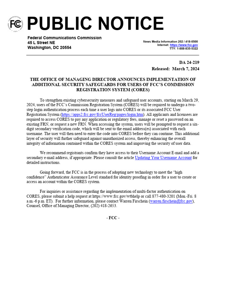 FCC Policy Notice - DA-24-219A1 | PDF | Security | Computer Security