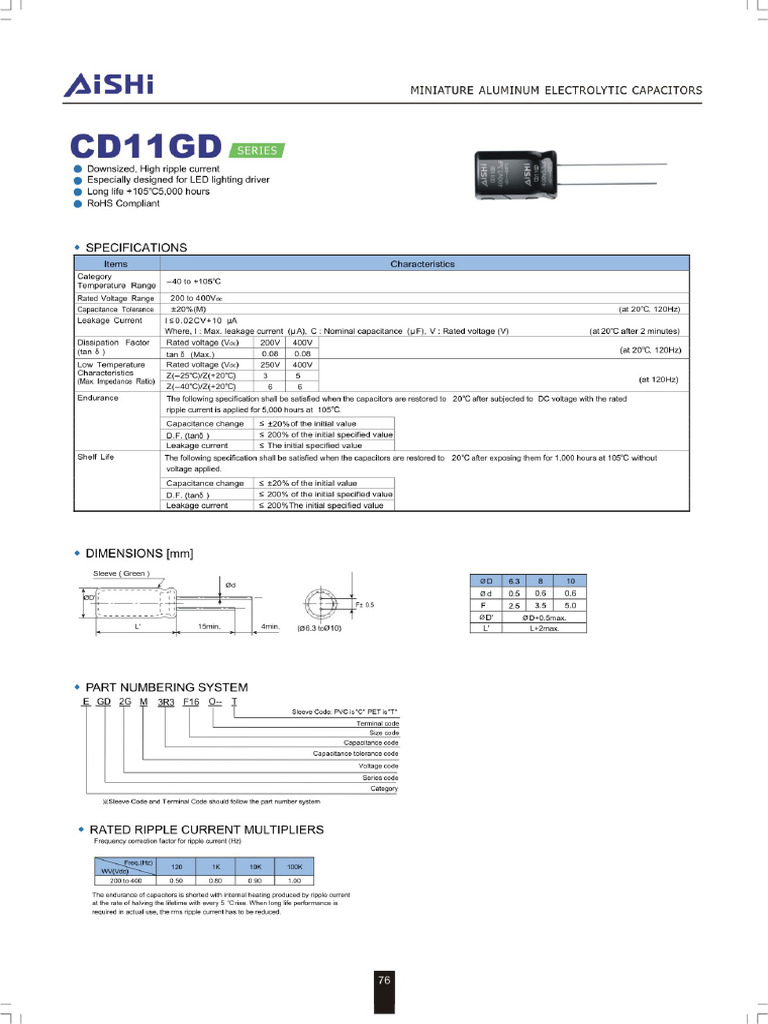 Aishi (Radial Thru-Hole) CD11GD Series | PDF