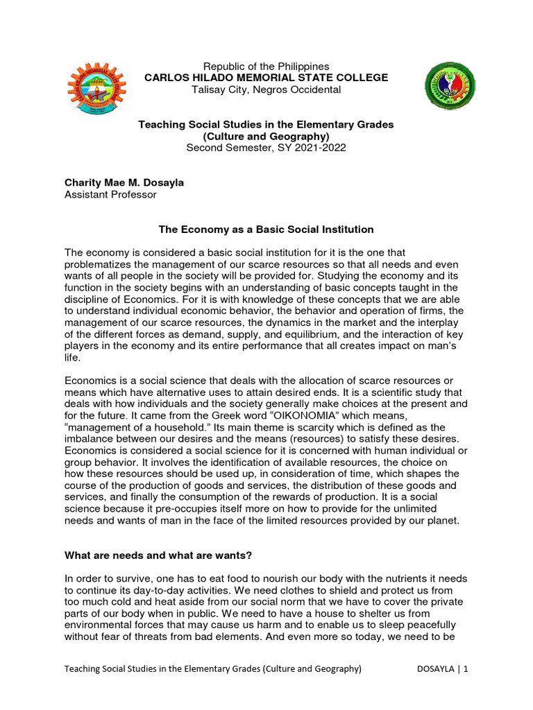 The Economy as a Basic Social Institution | PDF