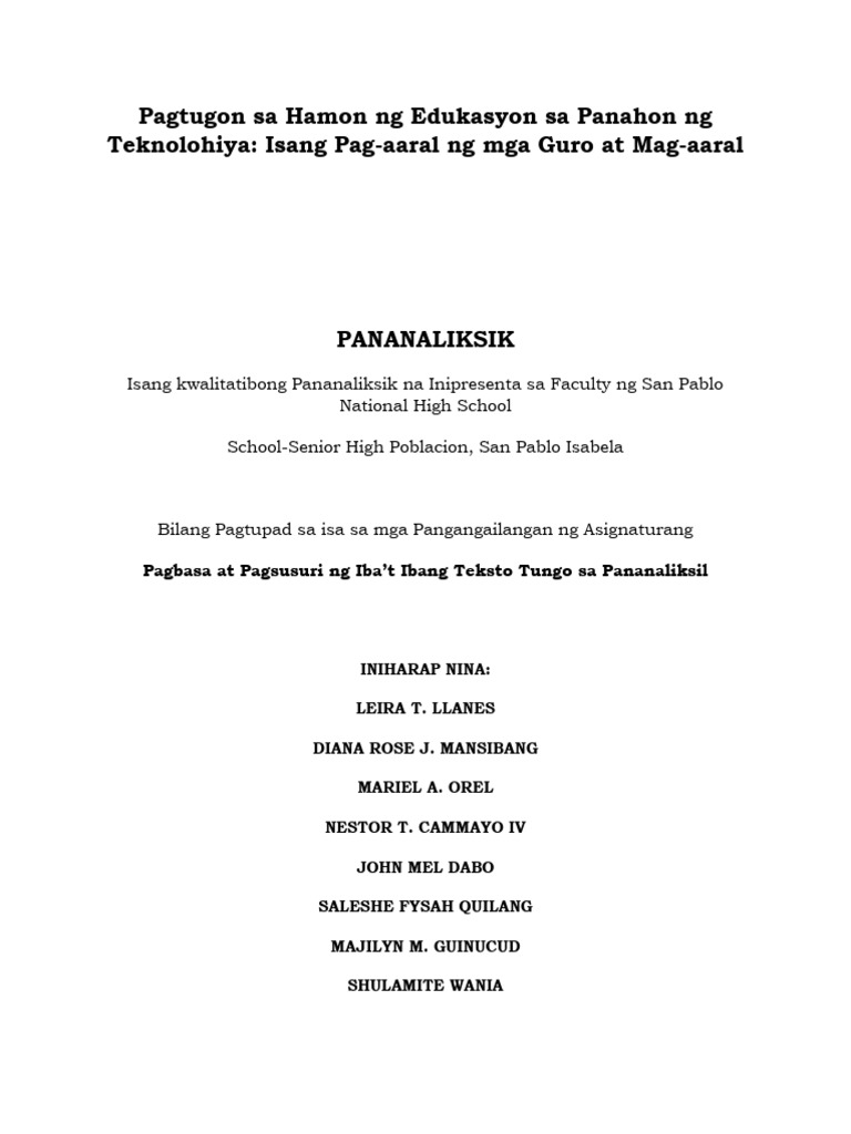 Pagtugon Sa Hamon NG Edukasyon Sa Panahon NG Teknolohiya | PDF