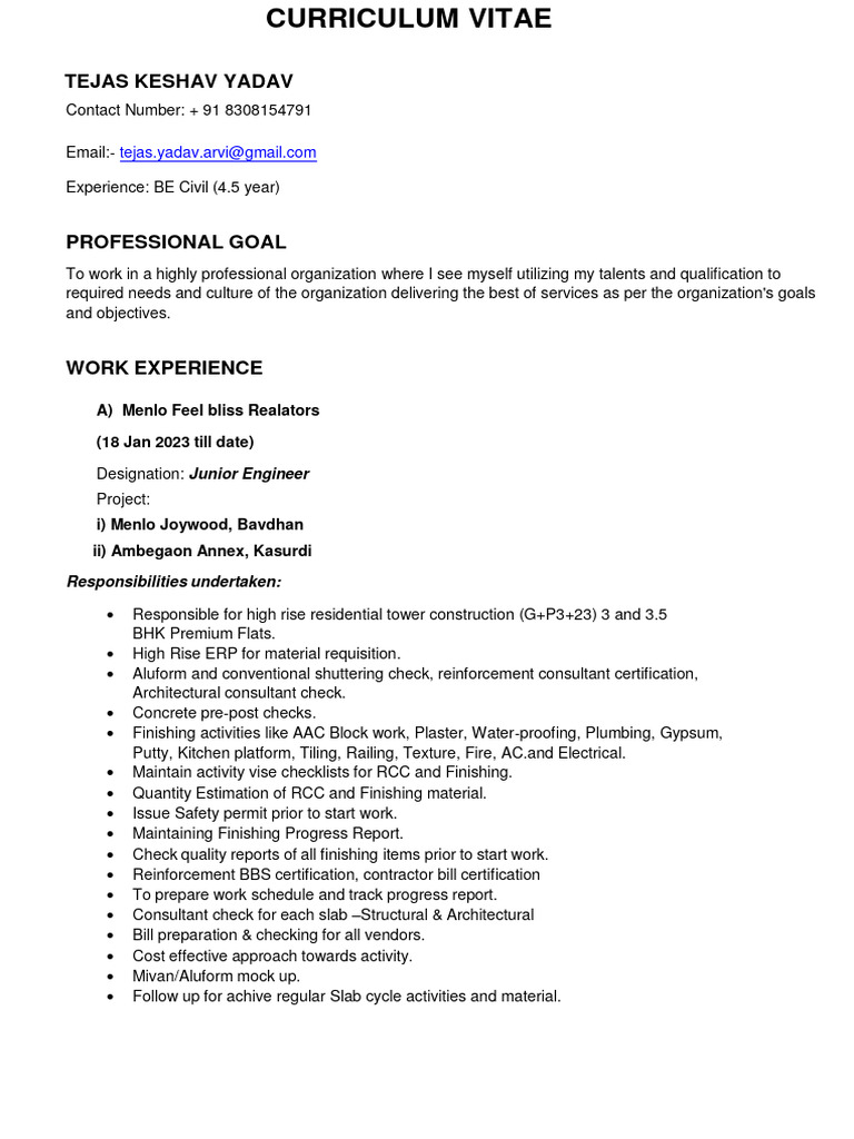 Tejas Yadav - CV | PDF | Art