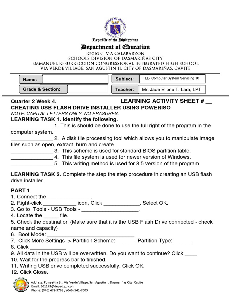 Learning Activity Sheet Q2 Week 4 G10 CSS A4 Size Paper | PDF | Usb Flash Drive | Operating ...