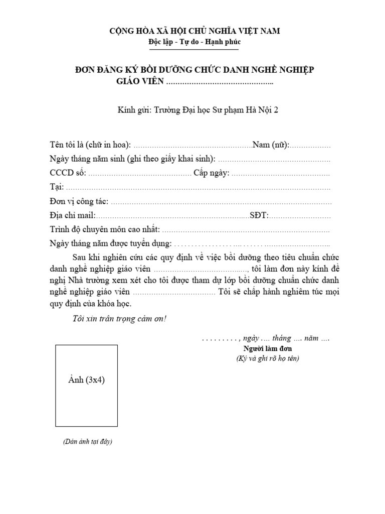 Mẫu đơn CDNN GIÁO VIÊN 2023 | PDF