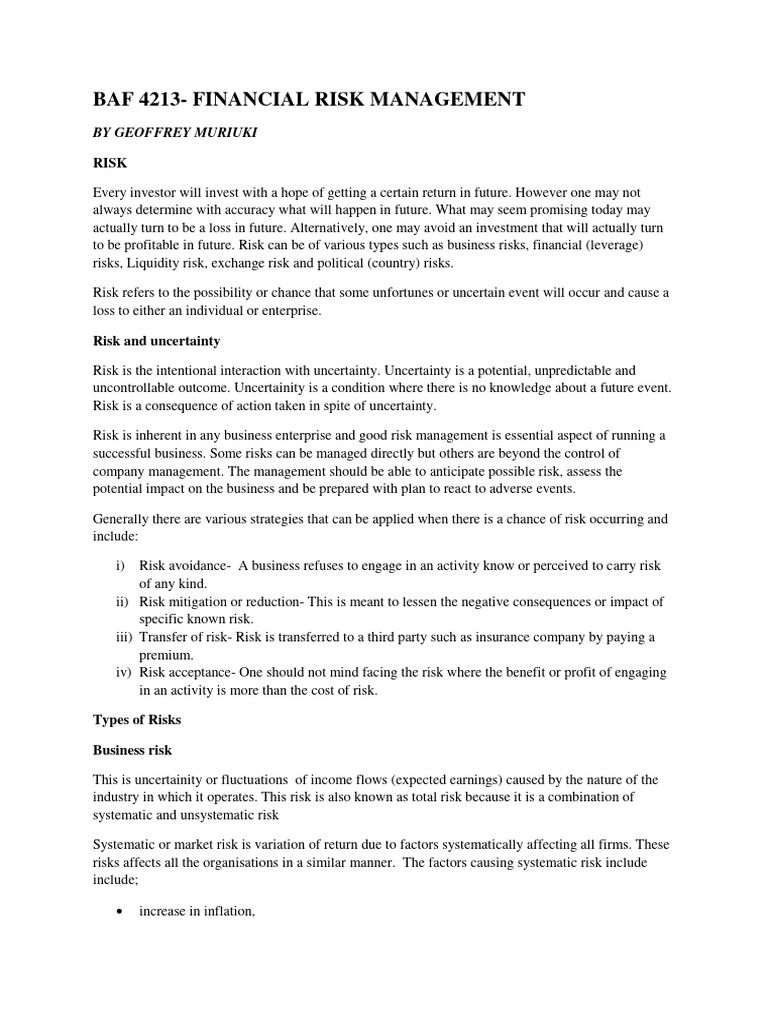 Financial Risk Management PDF | PDF | Option (Finance) | Financial Risk