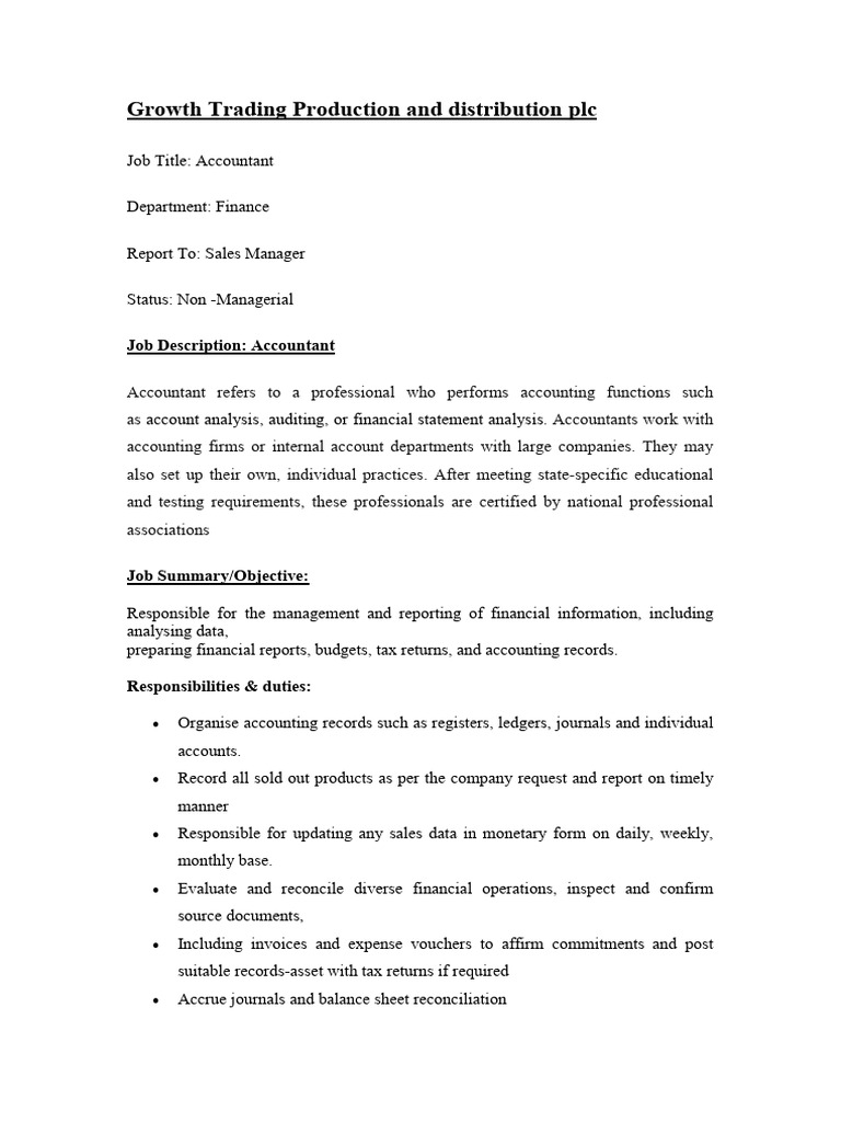 Accountant Job Description and Duties | PDF | Accounting | Financial ...