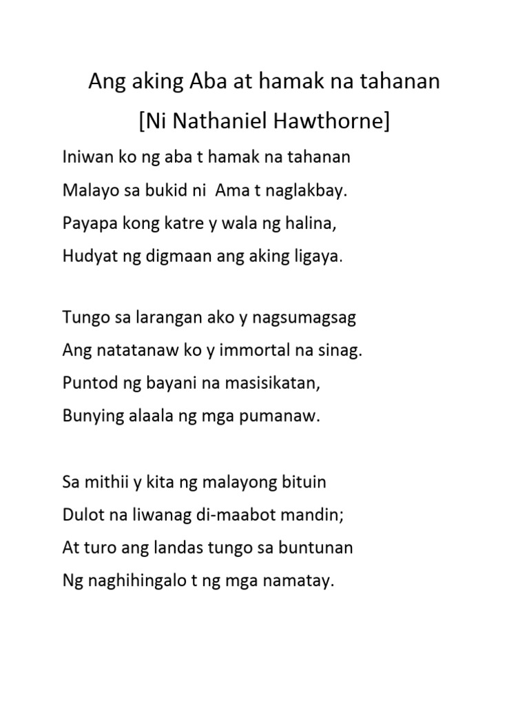 Ang Aking Aba at Hamak Na Tahanan | PDF