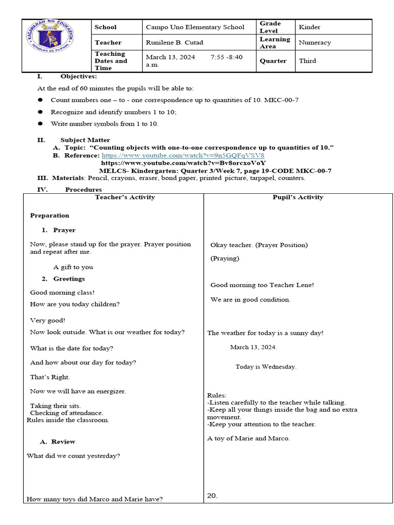 Grade 3 Counting Lesson Plan | PDF | Teachers | Teaching