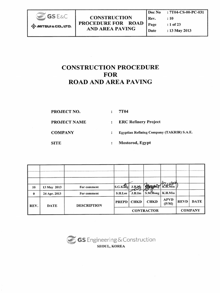 7T04-CS-00-PC-031 Procedure For Road & Area Paving-Rev 1 | PDF | Road ...