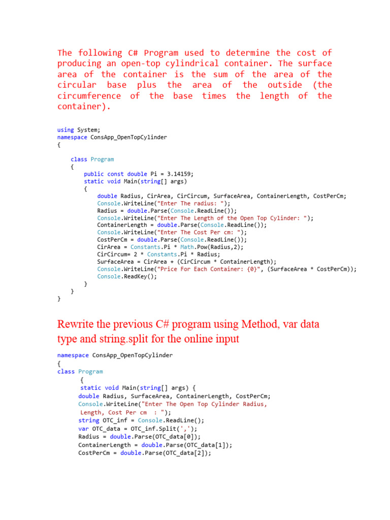 C Program Using Method Var Data Type And String Split Pdf