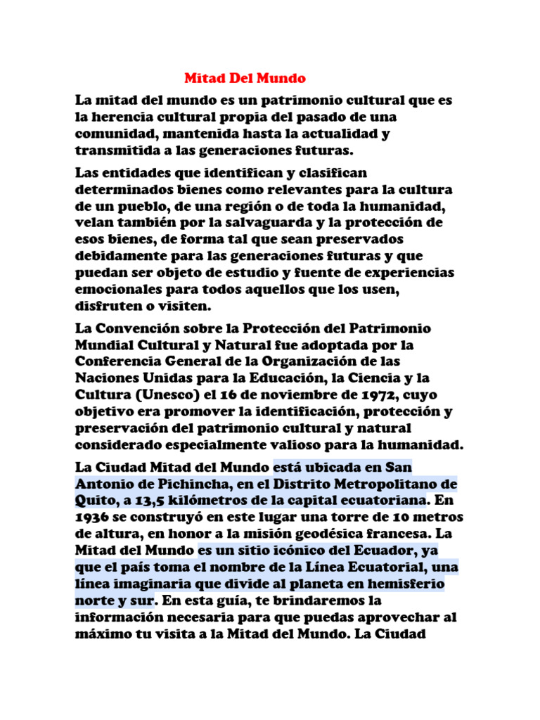 Guía Completa de la Mitad del Mundo | PDF