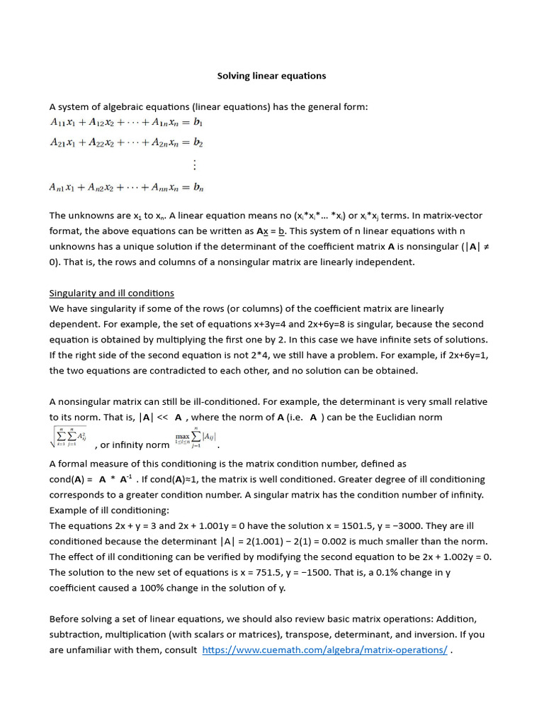 Solving Linear Equations Explained | PDF | Equations | System Of Linear ...