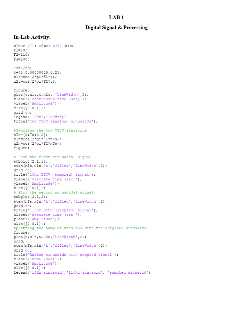 LAB 1 | PDF | Computer Programming | Sampling (Signal Processing)