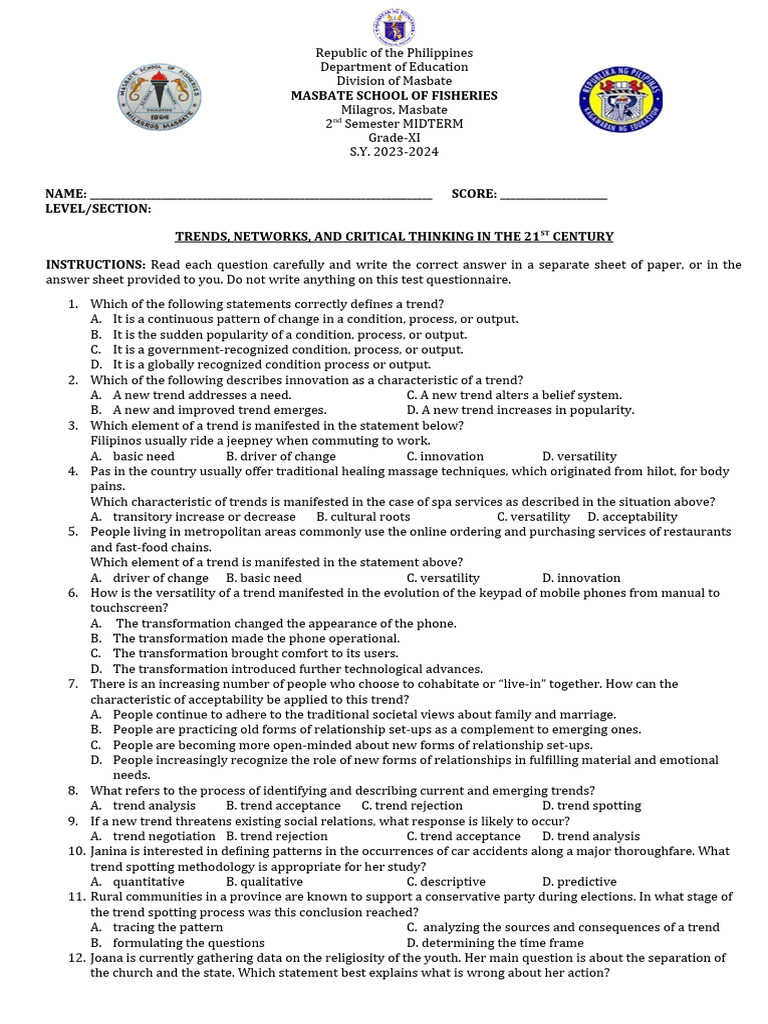 TRENDS MIDTERM EXAM | PDF | United Nations High Commissioner For Refugees | Methodology