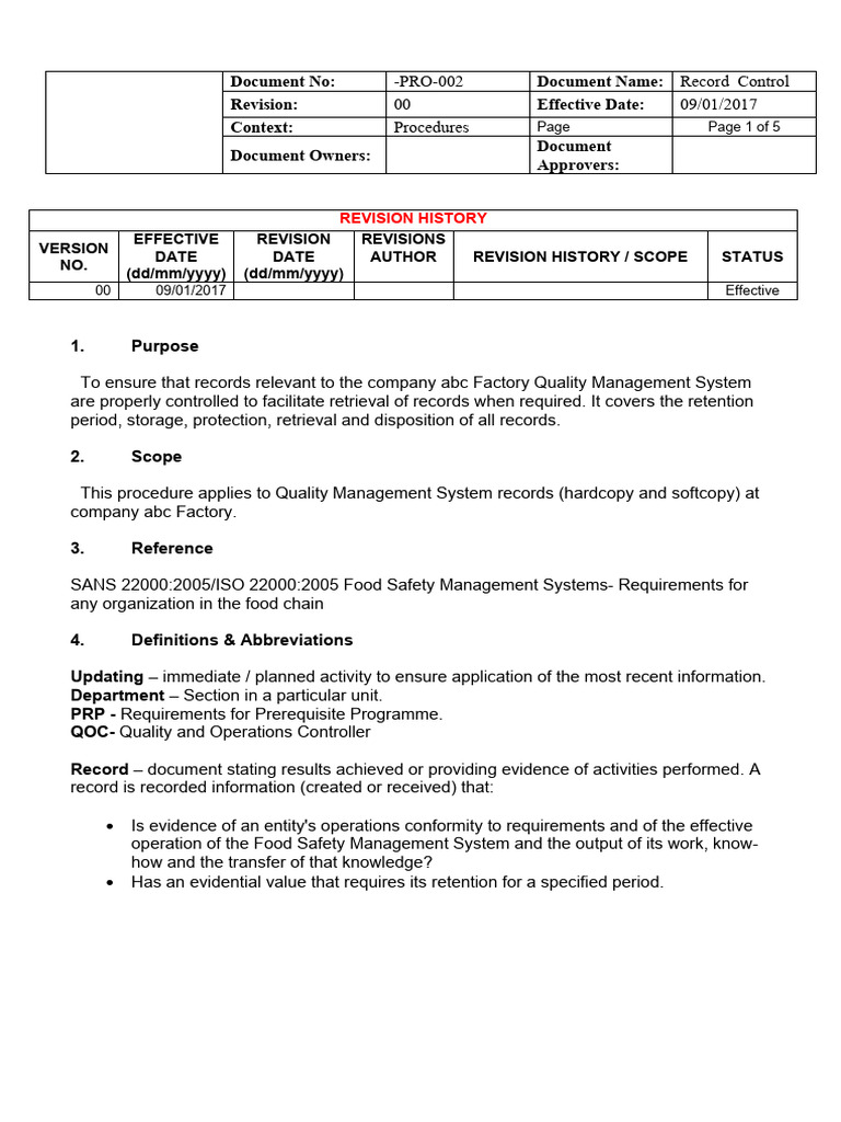 Record Control Procedure Overview | PDF | Information | Data