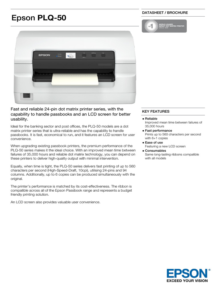 Epson PLQ 50 Passbook Printer | Download Free PDF | Printer (Computing) | Computer Science