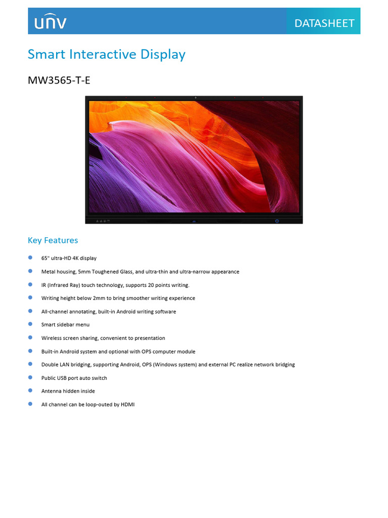 UNV MW3565-T-E Smart Interactive Display V2.0 New | PDF | Hdmi ...