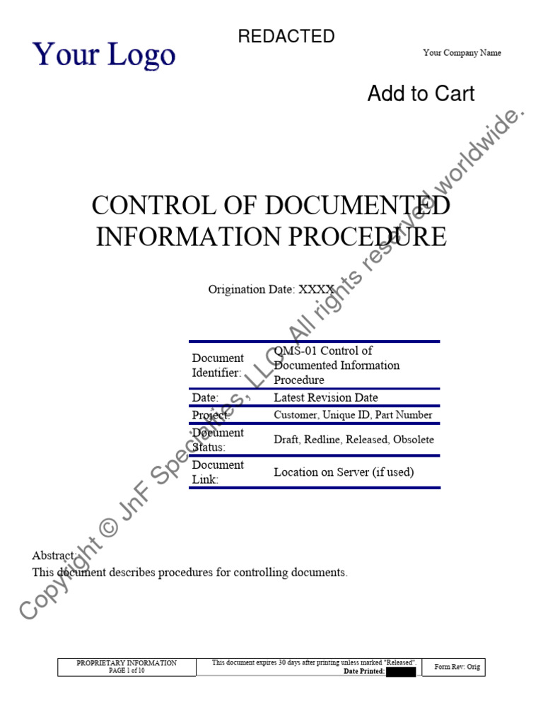 Control of Documented Information Procedure - Demo | Download Free PDF ...