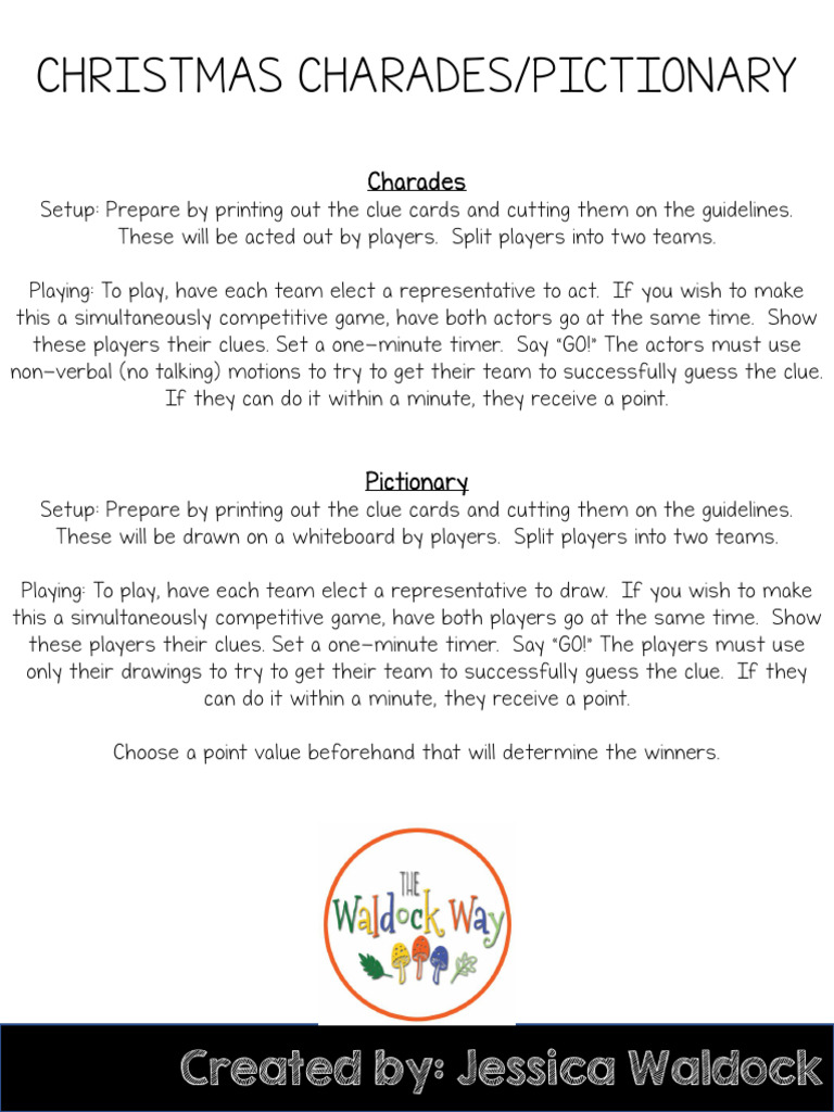 Christmas Charades Pictionary | PDF
