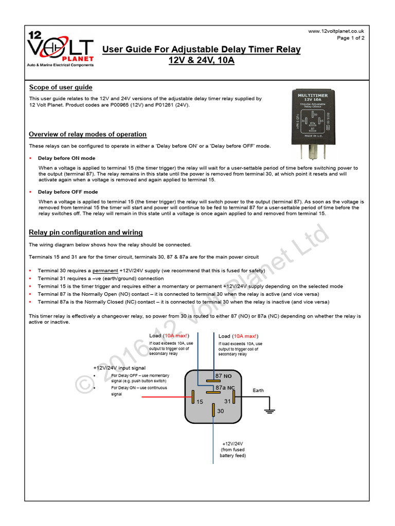 User Guide For Adjustable Delay Timer Relay 12V & 24V 10A | PDF | Relay | Switch