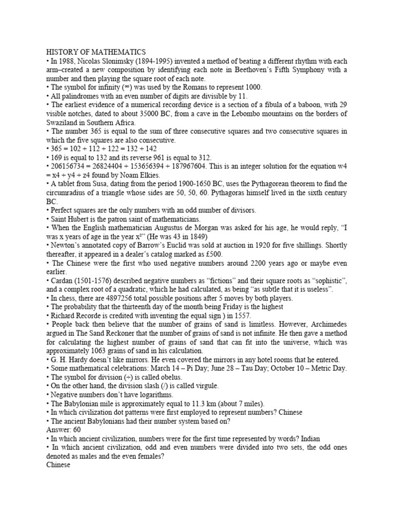 History of Mathematics | PDF | Mathematics | Numbers