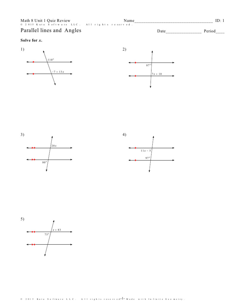 02 Parallel-Lines-Angles Practice With Answers | PDF | Triangle | Angle