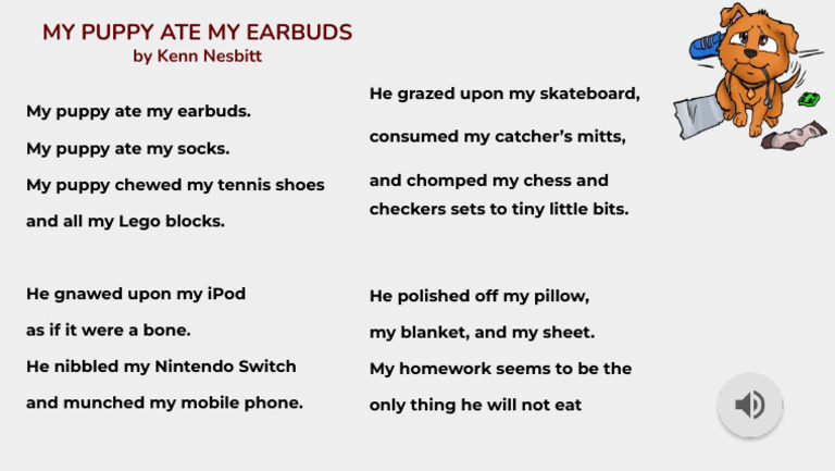 Poem My Puppy Ate My Earbuds | PDF