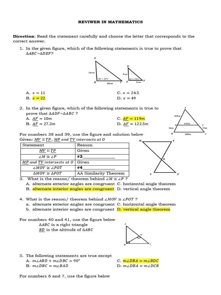 MATH 9 Q3 Reviewer | PDF | Elementary Geometry | Euclidean Geometry