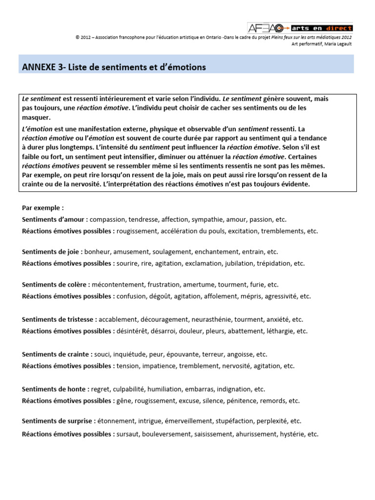 Liste des émotions et sentiments | PDF | Émotions | Psychologie