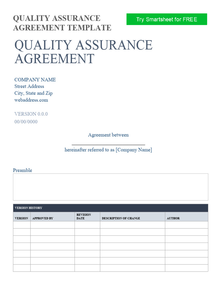 Quality Assurance Agreement Template | PDF | Finance & Money Management ...
