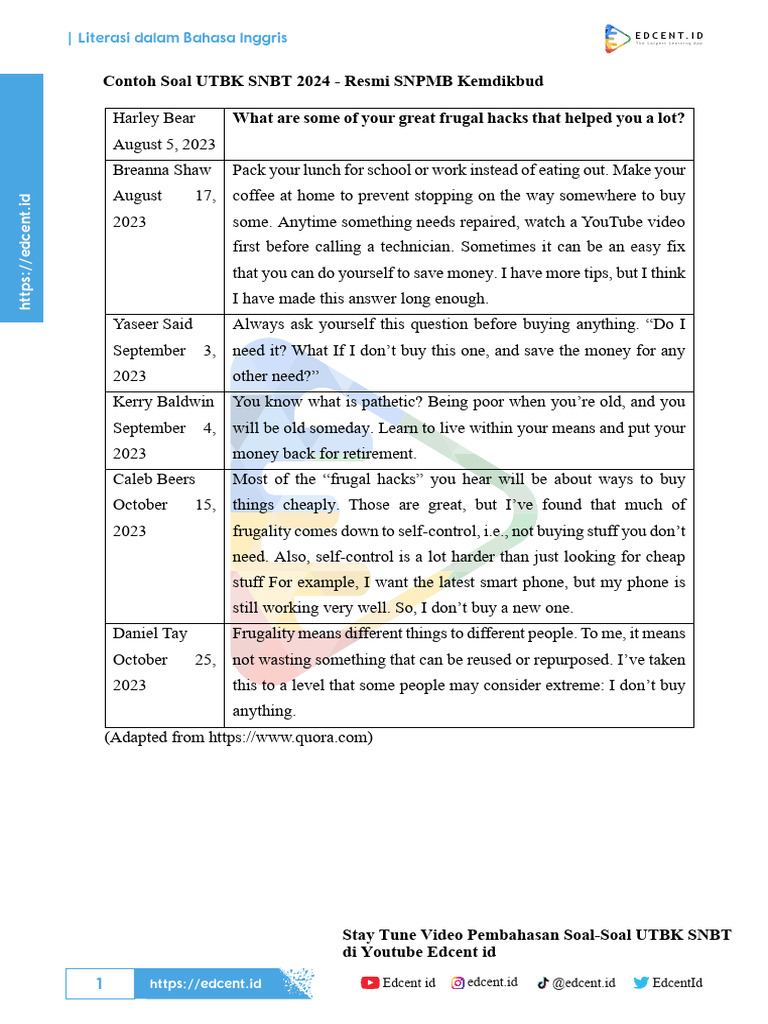 Literasi B.Inggris-Contoh Soal UTBK SNBT 2024-SNPMB | PDF | Self | Brain