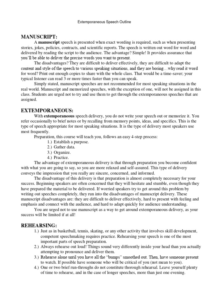 Extemporaneous Speech Outline PDF | PDF | Human Communication